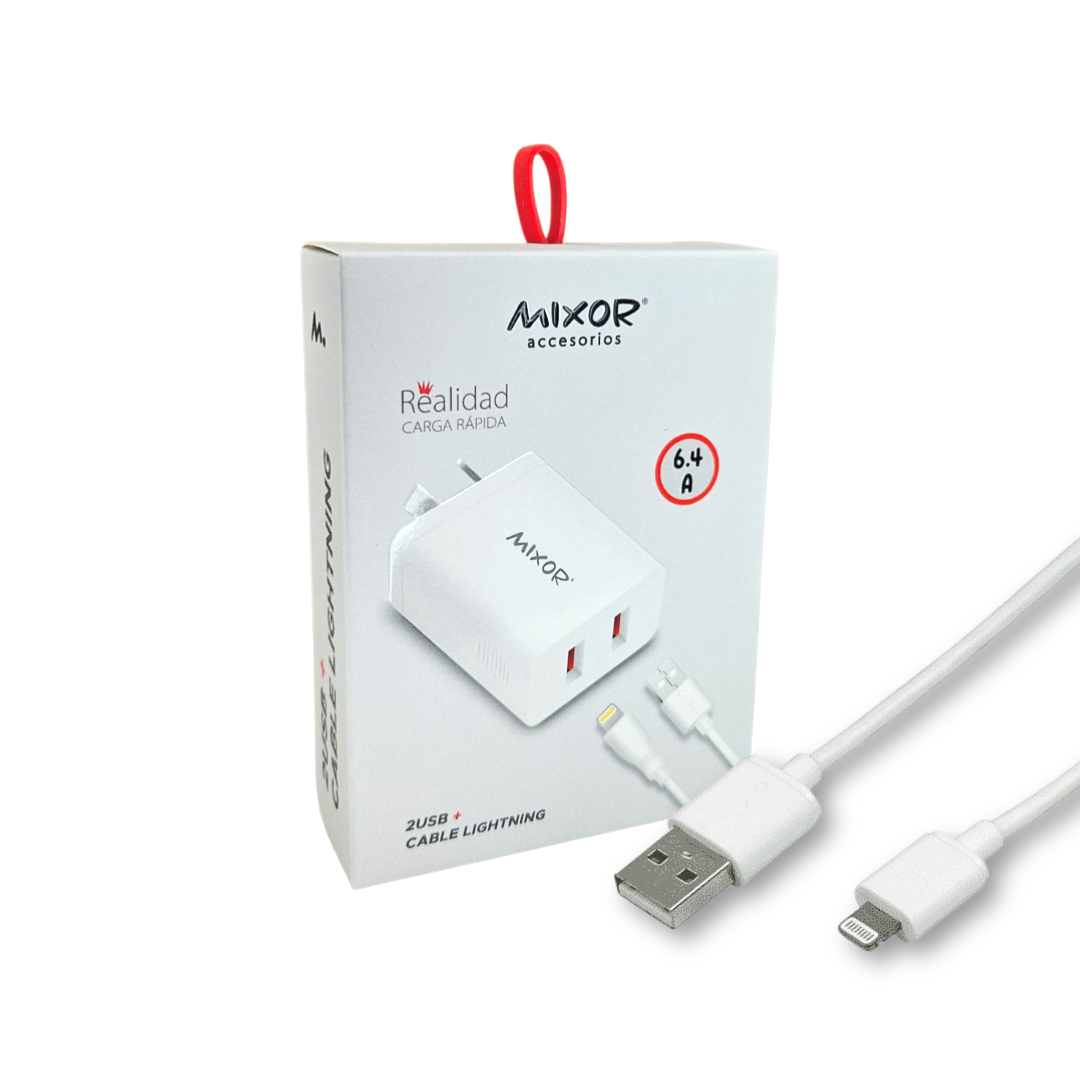 CARGADOR MIXOR REALIDAD 6.4 AMP + CABLE LIGHTNING IPHONE | Covertec