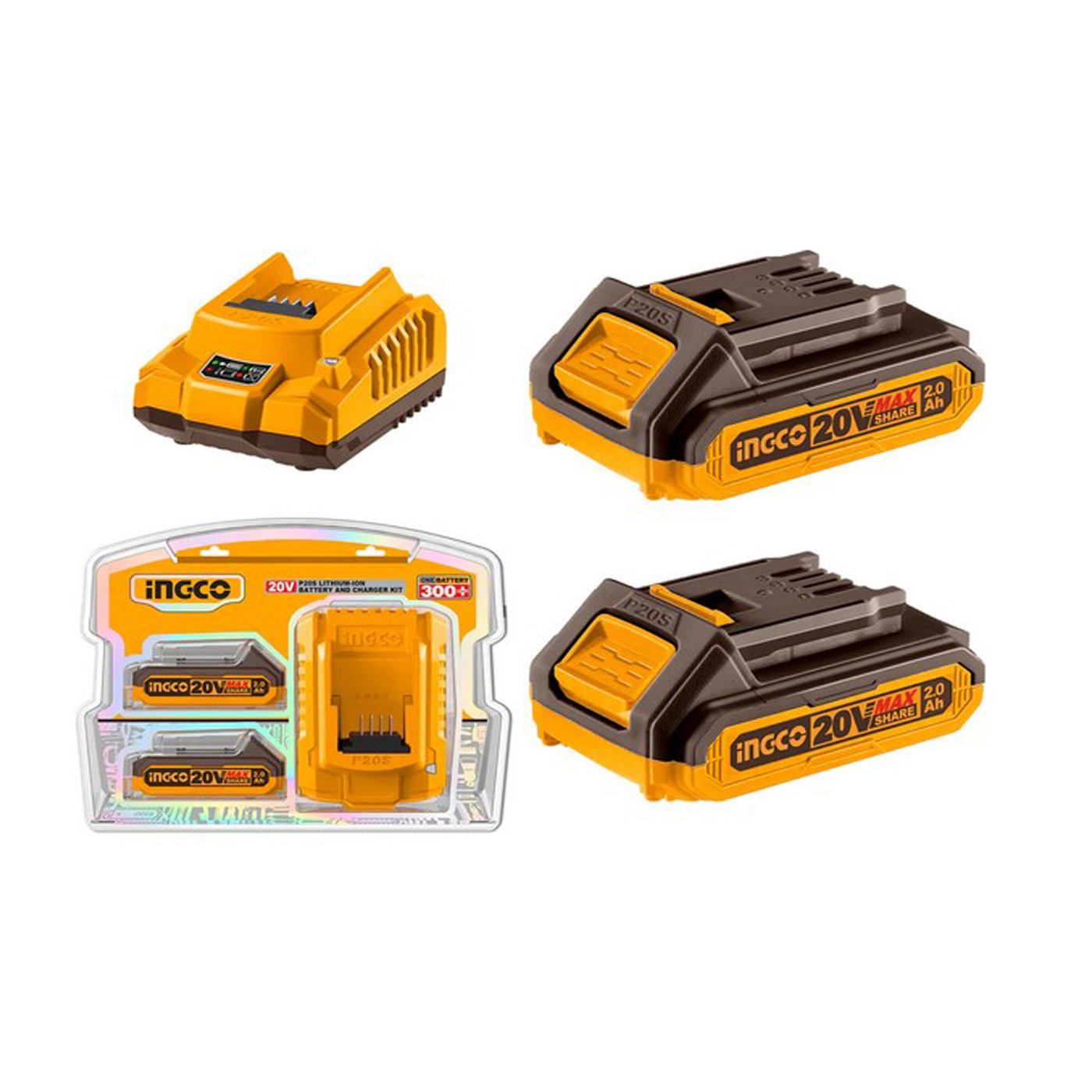 SET X2 BATERIAS Y 1 CARGADOR INDUSTRIAL INGCO FBCPK1222-4 | Foschia