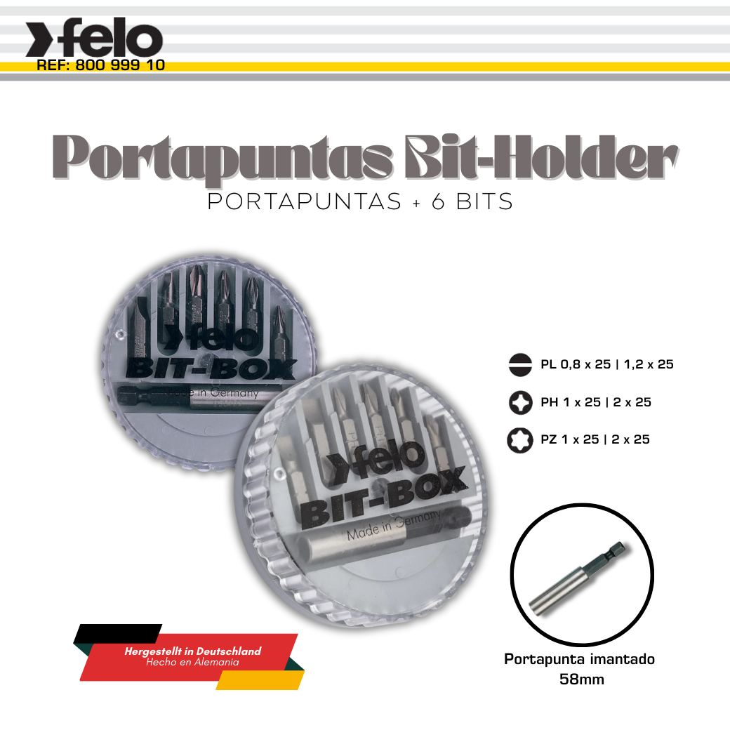 Bit Holder Felo 58mm + 6 Puntas PL PH PZ Edición Limitada | Foschia