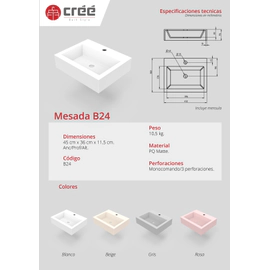Bacha Cree Jane Solid surface blanca mate 1 Ag. | Grupo Gemme