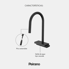 Griferia monocomando cocina C/cascada negro mate Peirano Zenith 20-182N ...